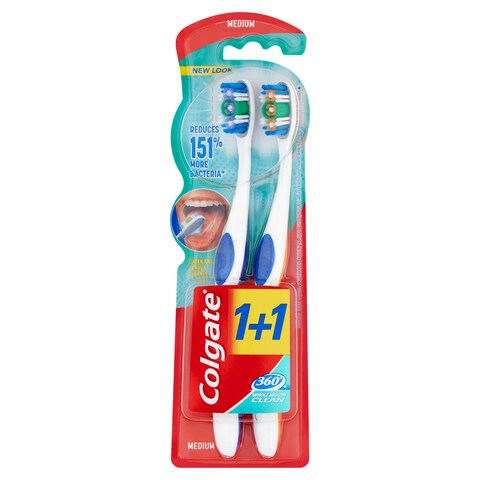 Colgate 360° Whole Mouth Clean Medium Toothbrush with Tongue Cleaner 2 ...