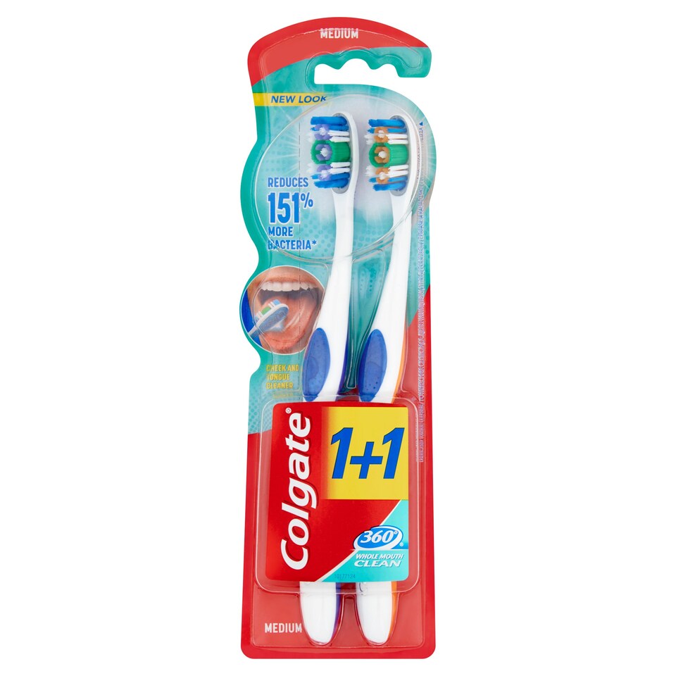 Colgate 360° Whole Mouth Clean Medium Toothbrush with Tongue Cleaner 2 ...