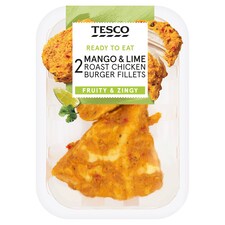 Tesco Mango & Lime Roast Chicken Burger Fillets 2 Pack 150g - Tesco ...