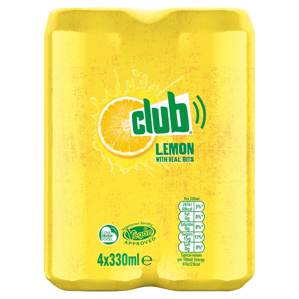 Club Lemon Soft Drink with Real Bits 4 x 330ml - Tesco Groceries
