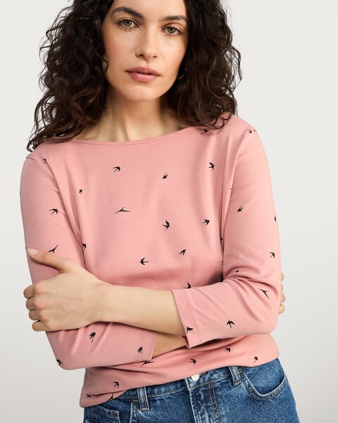 F&F Swallow Print Boat Neck Top in Pink - Tesco Groceries
