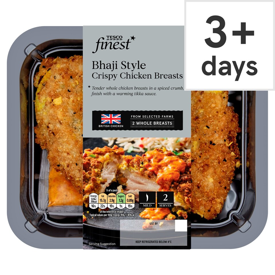 Tesco Finest 2 Bhaji Style Crispy Chicken Breasts with Tikka Sauce 360g ...