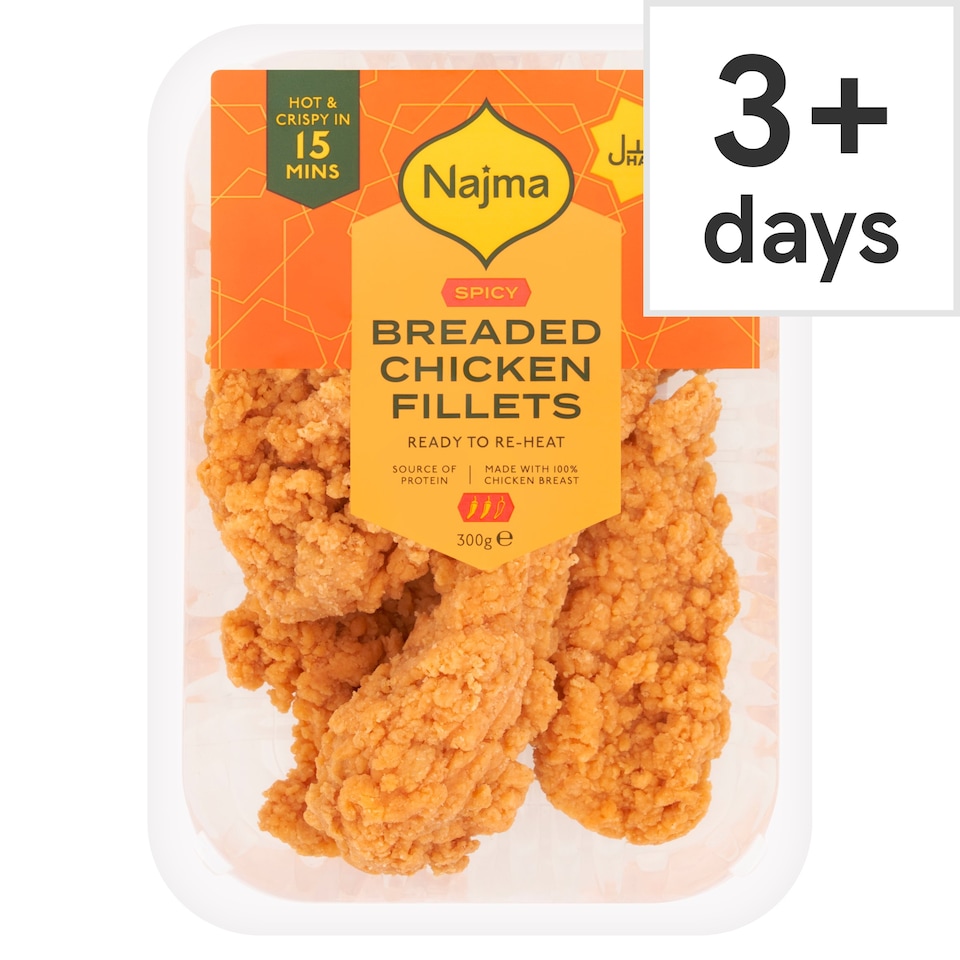 Najma Halal Spicy Breaded Chicken Fillets 300G - Tesco Groceries