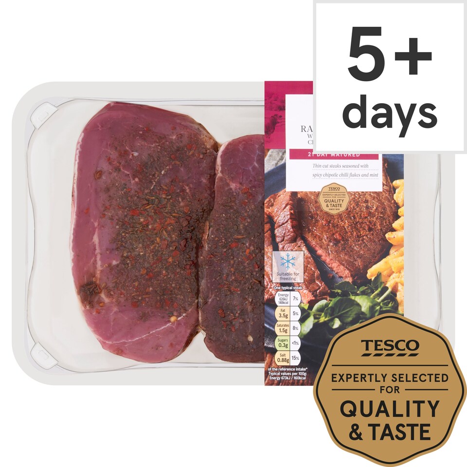 Tesco 2 Beef Ranch Steaks With Garlic & Chilli 250G - Tesco Groceries