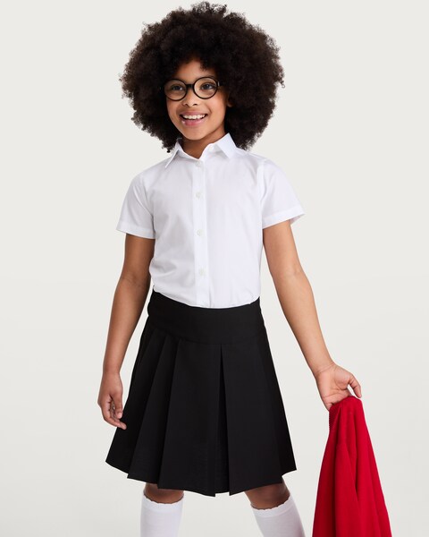 F&F School Girls 3-Pack Slim Fit Short Sleeve Shirts in White - Tesco ...