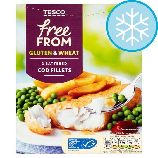 T. Free From 2 Battered Cod Fillets 350g - Tesco Groceries