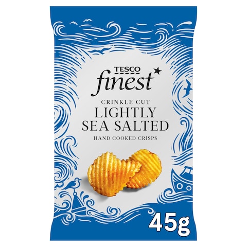 Tesco Finest Crinkle Cut Lightly Sea Salted Hand Cooked Potato Crisps ...
