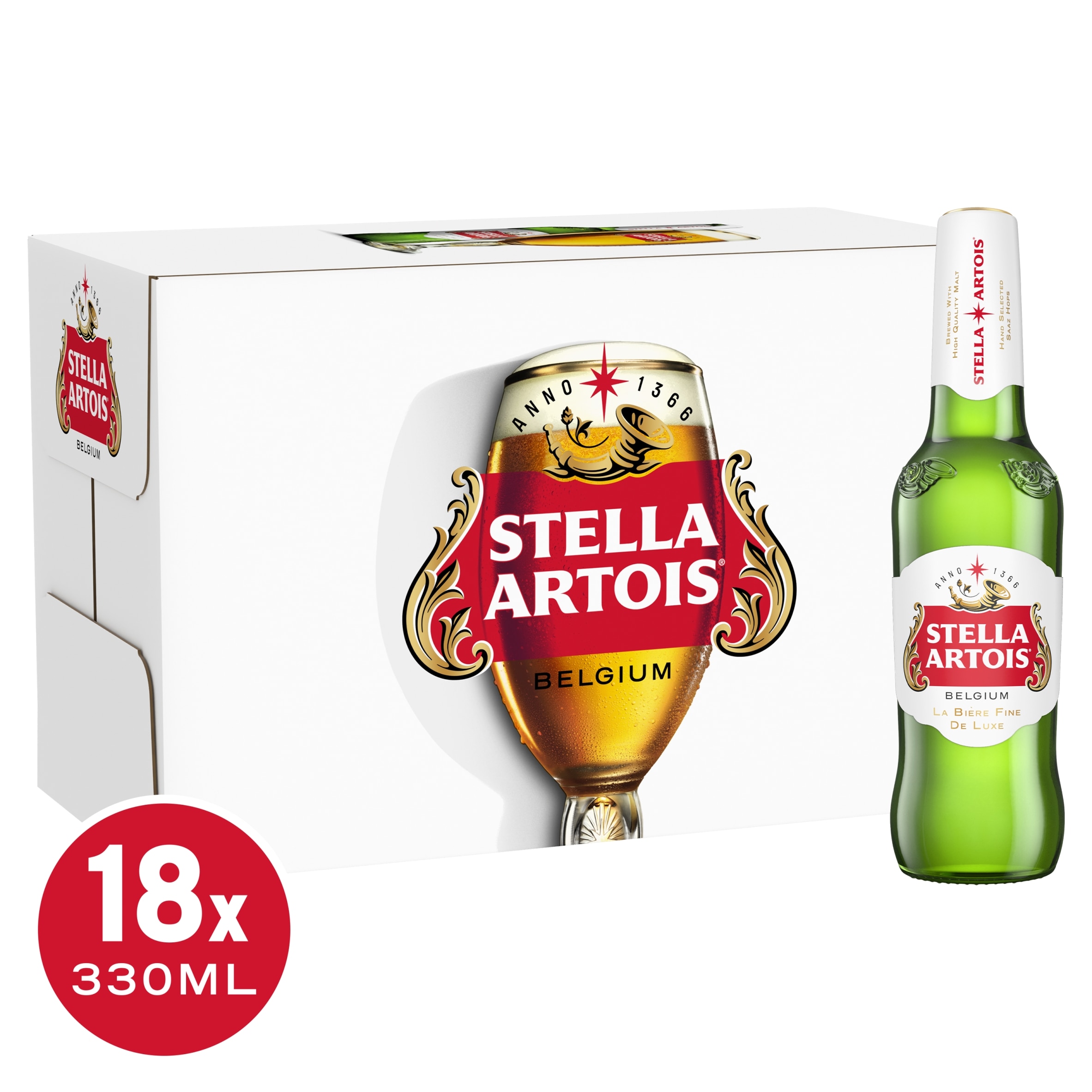 Stella Artois Belgium Premium Lager Beer Bottles 18 x 330ml - Tesco ...