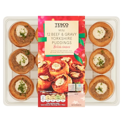 Tesco 12 Beef & Gravy Yorkshire Puds with Horseradish 192g - Tesco ...