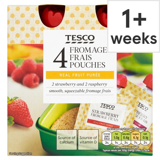Tesco Fromage Frais Strawberry Raspberry Pouches 4 X 80G - Tesco Groceries
