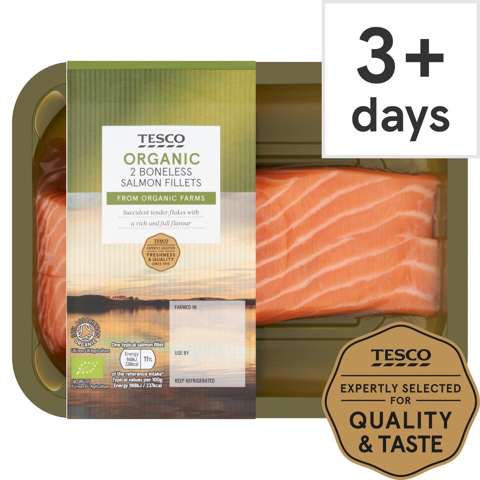 Tesco Organic 2 Boneless Salmon Fillets 265G - Tesco Groceries