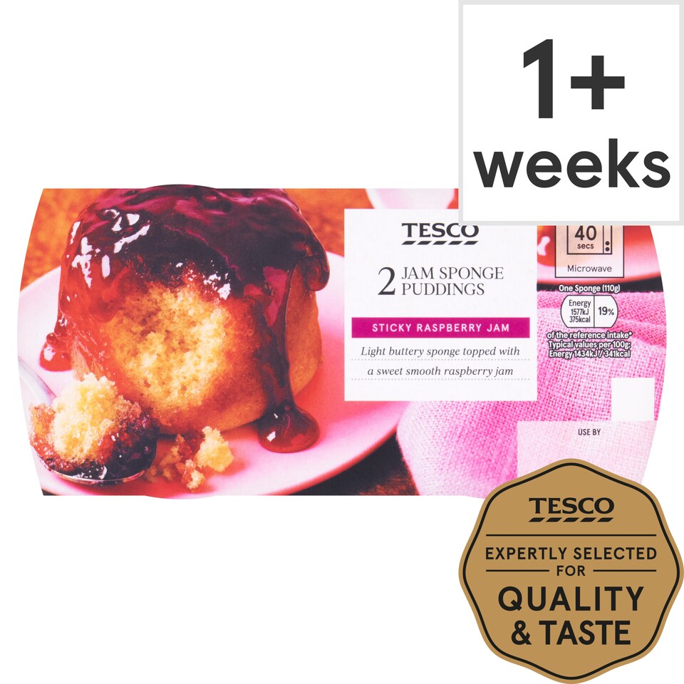 Tesco Raspberry Jam Sponge Puddings 2 Pack 220g - Tesco Groceries