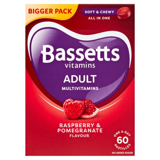 Bassetts Adults Multivitamins Raspberry & Pomegranate Flavoured 60S ...