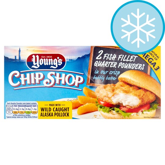 Youngs Chip Shop 2 Fish Fillet Quarter Pounders 227G - Tesco Groceries