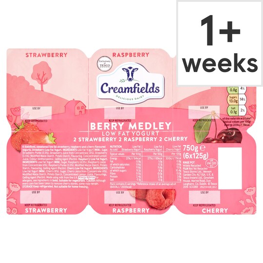 Creamfields Berry Medley Low Fat Yogurt 6X125g - Tesco Groceries