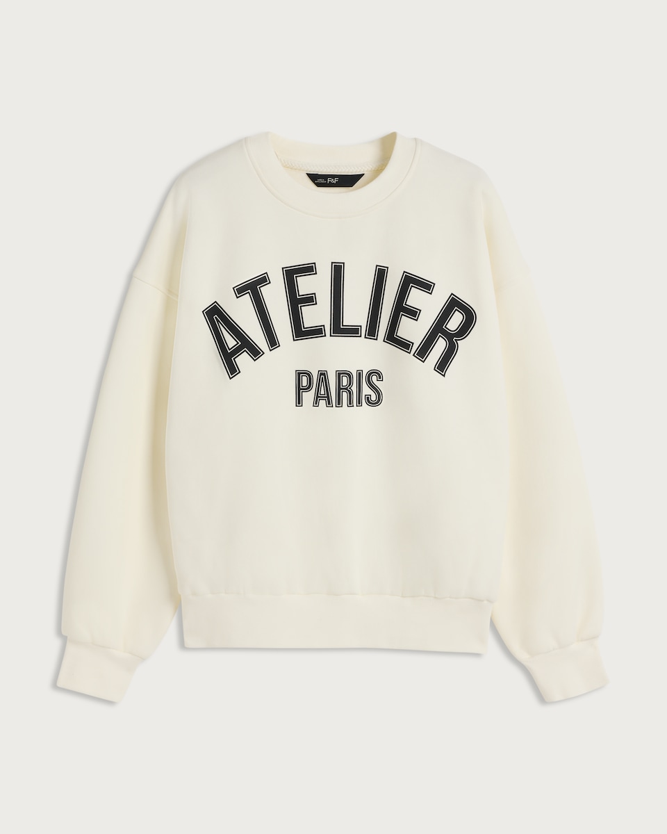 F&F Cotton Blend Atelier Paris Slogan Sweatshirt in Cream - Tesco Groceries