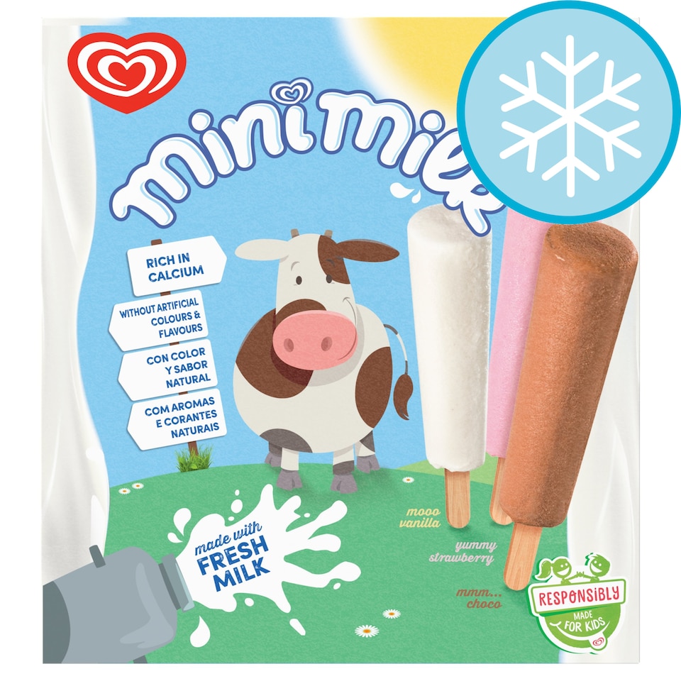 Wall's Mini Milk Vanilla, Strawberry & Chocolate Ice Cream Lollies ...