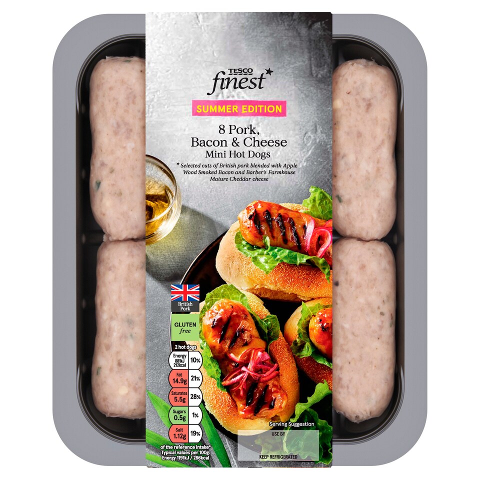 Tesco Finest 8 Pork, Bacon & Cheese Mini Hot Dogs 360g - Tesco Groceries