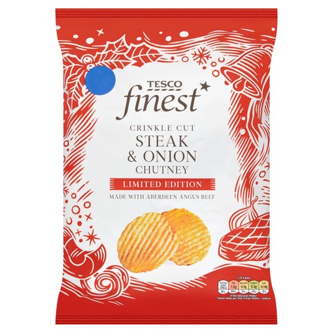 Tesco Finest Crinkle Cut Steak & Onion Chutney Crisps 150G - Tesco ...