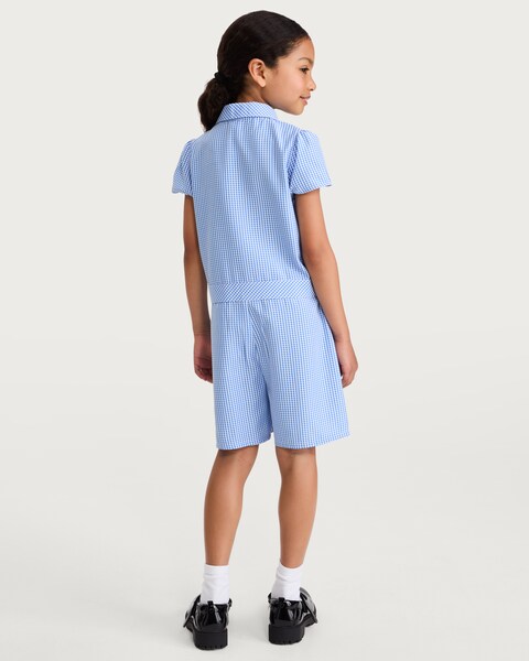 F&F School Girls 2-Pack Gingham Playsuit in Blue - Tesco Groceries