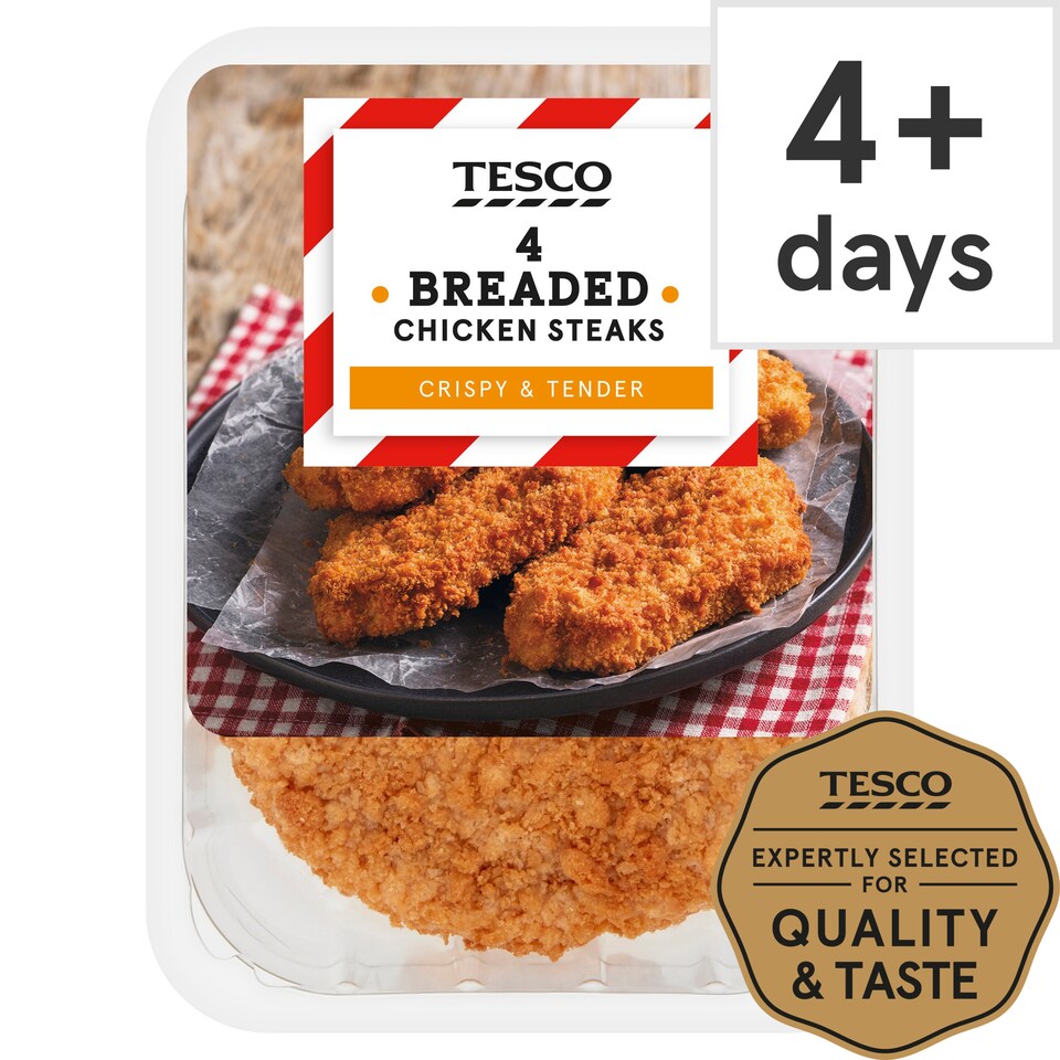 Tesco 4 Pack Breaded Chicken Steaks 500G - Tesco Groceries