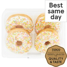 Tesco White Iced Ring Doughnuts 4 Pack - Tesco Groceries