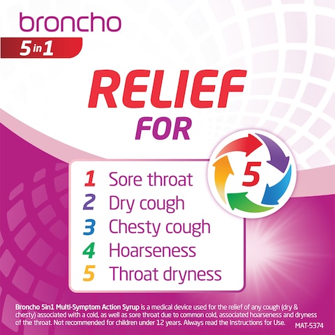 BRONCHO 5 in 1 Multi Symptom Syrup 120ml - Tesco Groceries