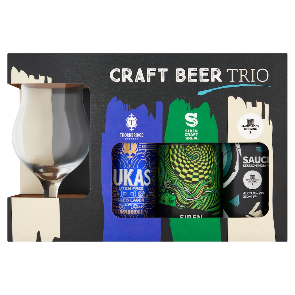 Craft Beer Trio Gift Set 3 x 330ml & Beer Glass - Tesco Groceries