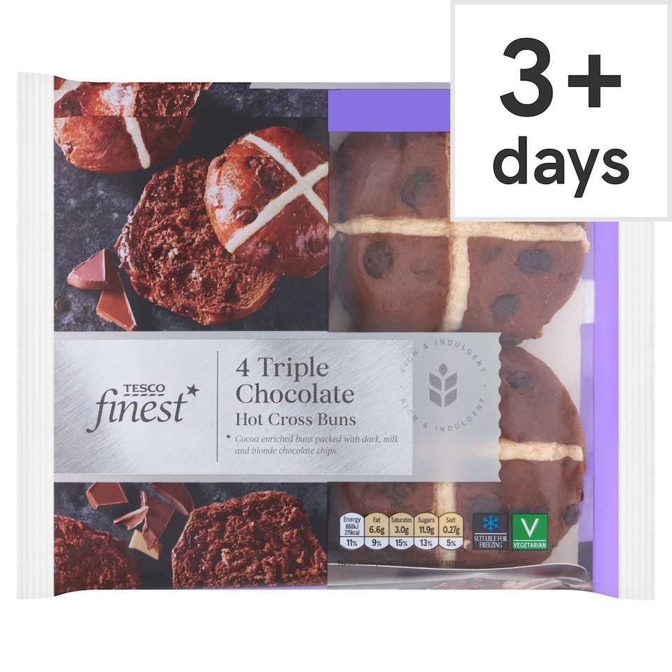 Tesco Finest 4 Triple Chocolate Hot Cross Buns - Tesco Groceries