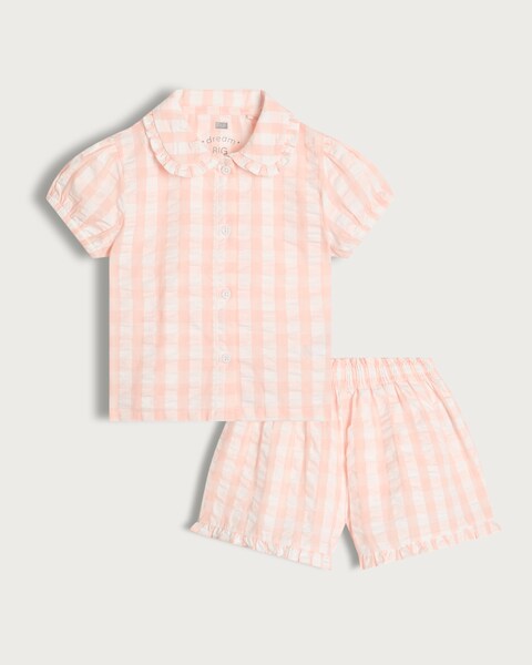 F&F Girls Gingham Peter Pan Pyjama Set in Multi - Tesco Groceries