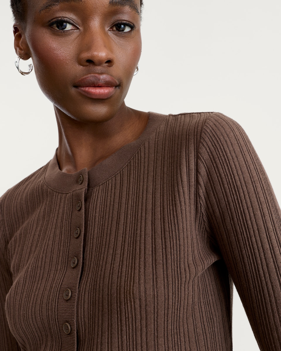 F&F Cotton Rich Ribbed Button Up Cardigan in Brown - Tesco Groceries