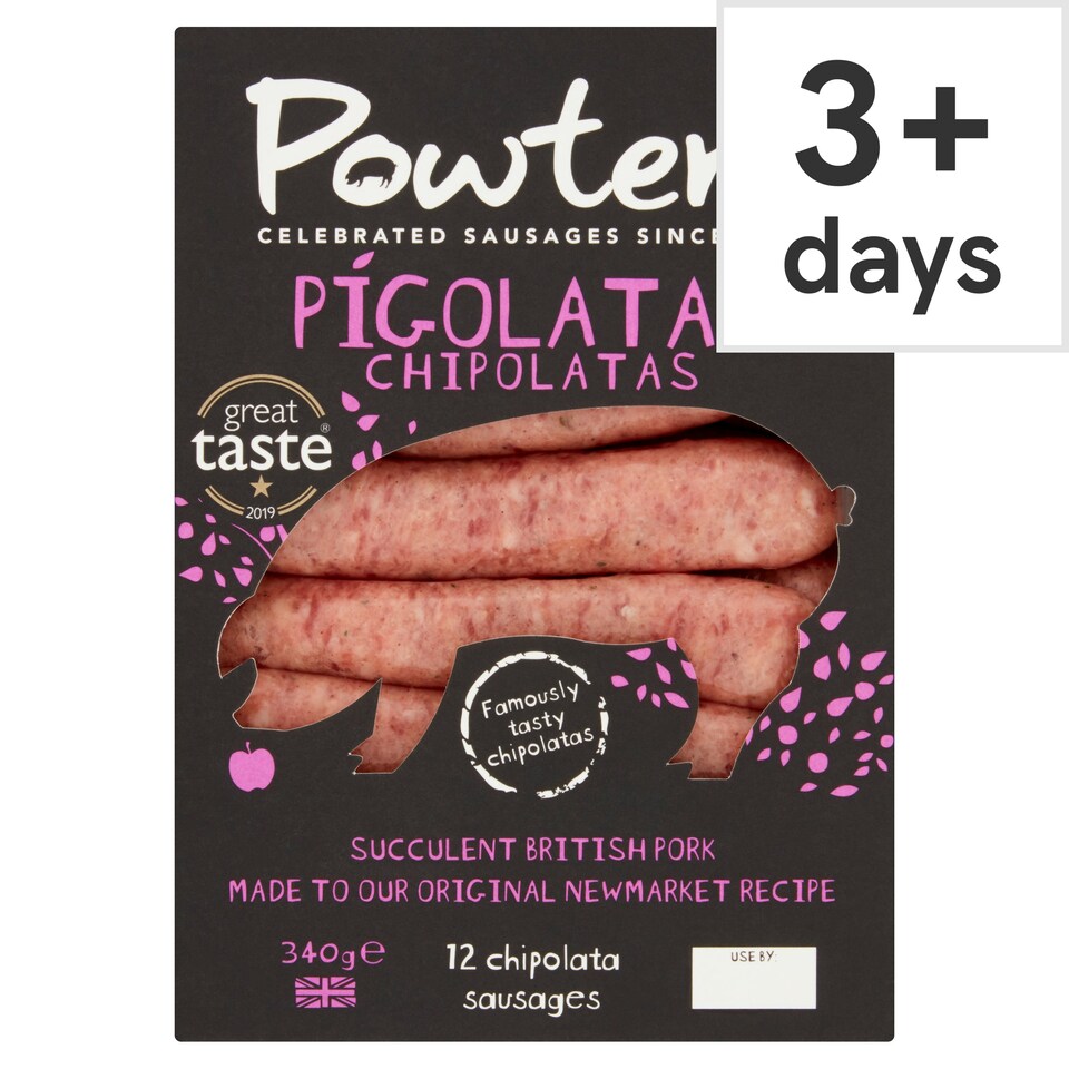 Powters Pigolatas 12 Chipolatas 340G - Tesco Groceries