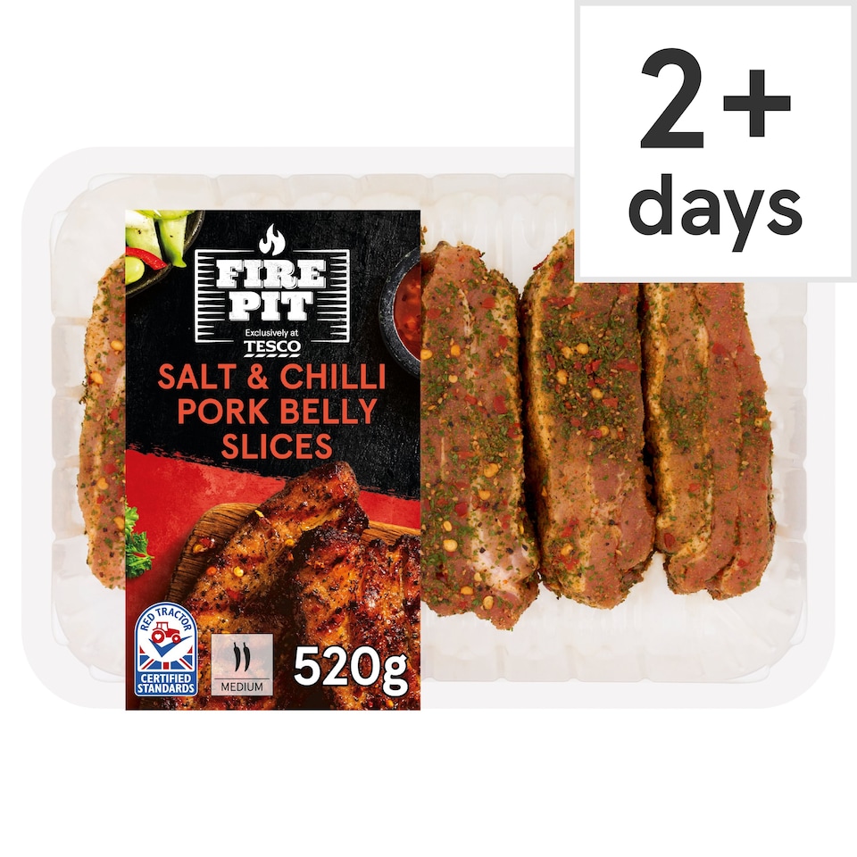 Tesco Fire Pit Salt & Chilli Pork Belly Slices 520g - Tesco Groceries