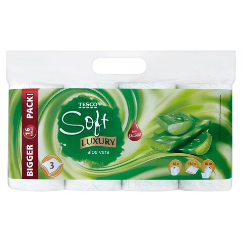 Tesco Soft Luxury Aloe Vera Toilet Paper 3 Ply 16 Rolls - Tesco Groceries