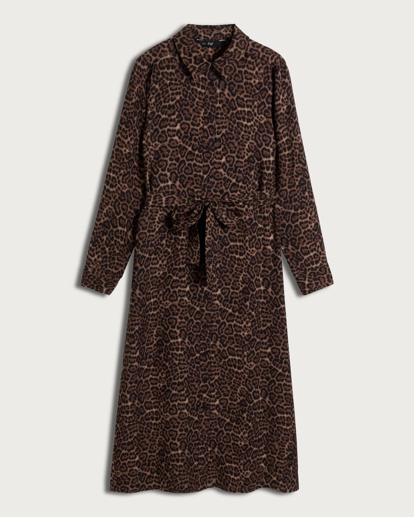 F&F Leopard Print Belted Midi Shirt Dress in Multi Brown - Tesco Groceries