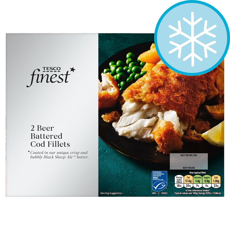 Tesco Finest 2 Beer Battered Cod Fillets 300g - Tesco Groceries