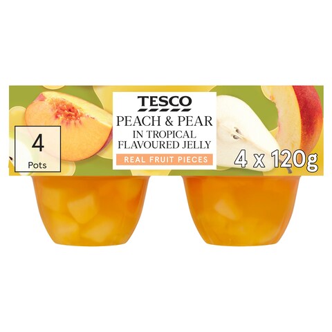 Tesco Tropical Flavour Jelly Peach&Pear Pieces 4X120g - Tesco Groceries