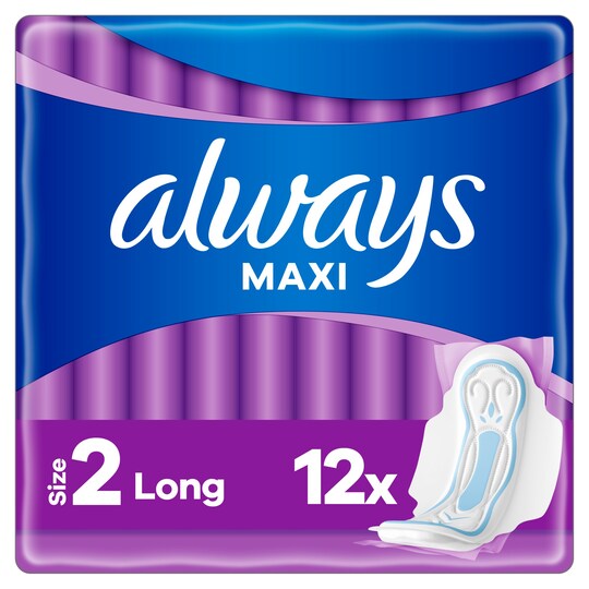Always Maxi Size 2 Long With Wings 12 Pack - Tesco Groceries