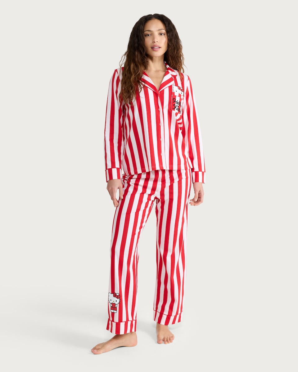 Hello Kitty Pure Cotton Stripe Print Pyjama Set in Multi Red - Tesco ...
