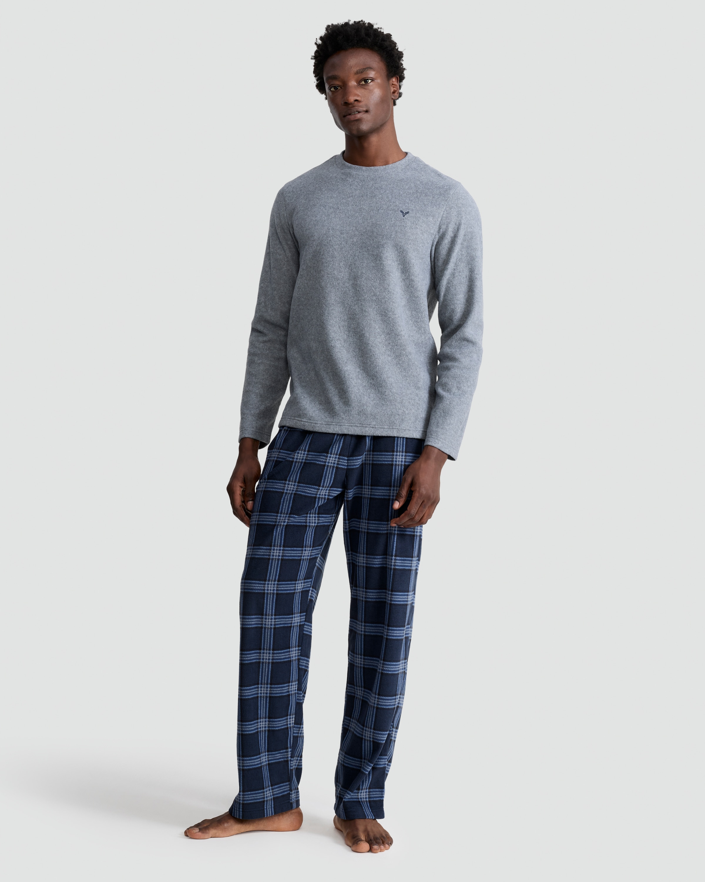 F&F Fleece Top and Check Bottom Pyjamas in Grey - Tesco Groceries