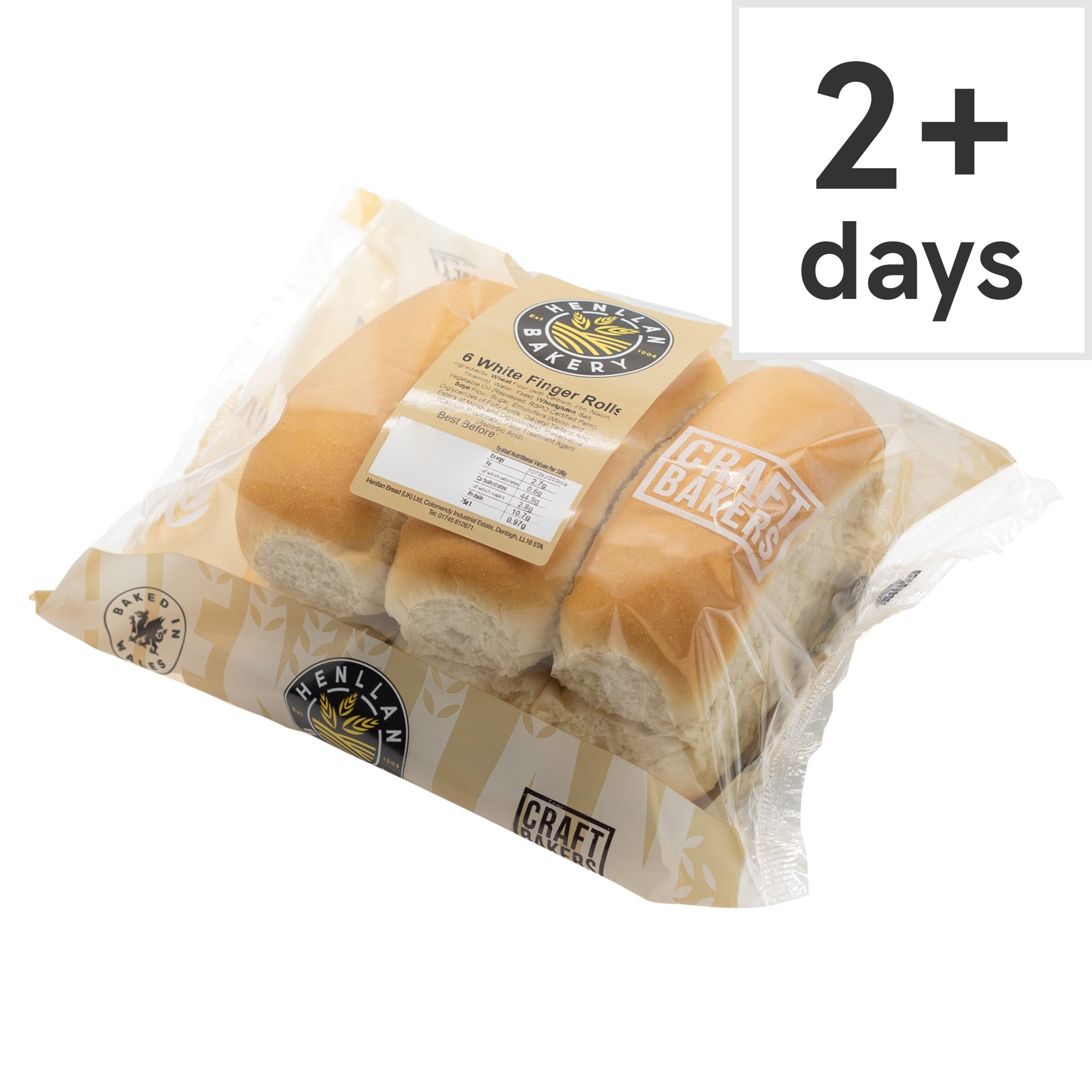 HENLLAN BAKERY 6 WHITE FINGER ROLLS - Tesco Groceries