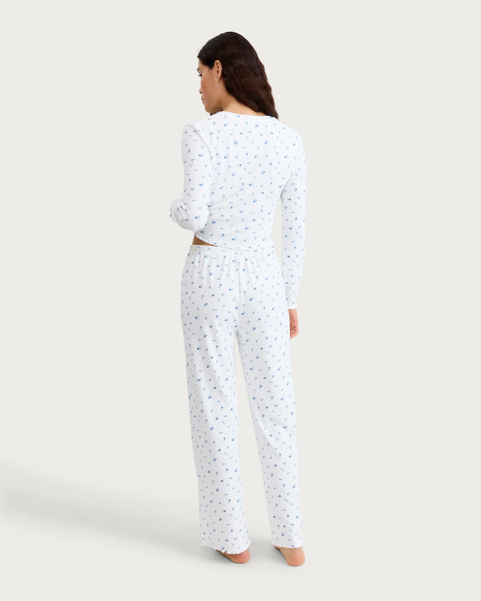 F&F Pointelle Floral Print Pyjama Bottoms in Cream - Tesco Groceries