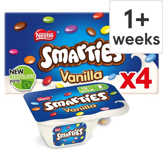 Smarties Split Pot Vanilla Flavour Yogurt 4X107g - Tesco Groceries