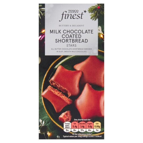 Tesco Finest Milk Chocolate Coated Shortbread Stars 140G - Tesco Groceries