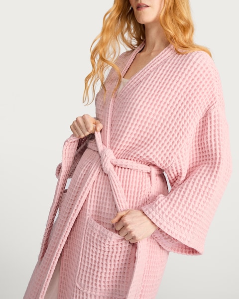 F&F Pure Cotton Waffle Dressing Gown in Pink - Tesco Groceries