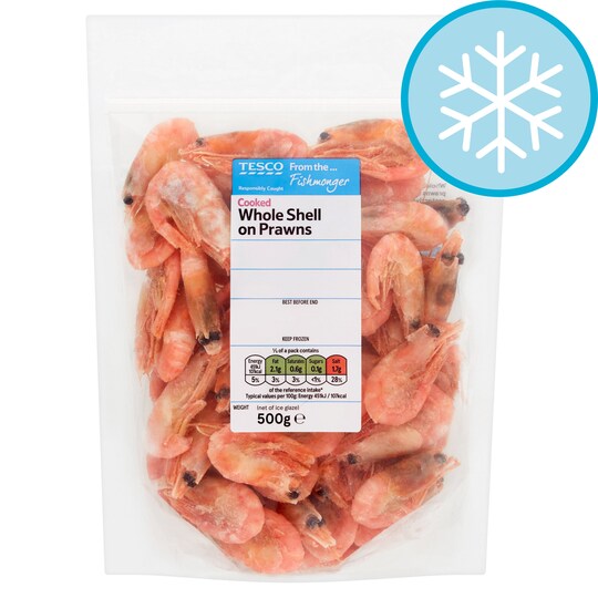 Tesco Cooked Whole Shell Prawns 500G - Tesco Groceries
