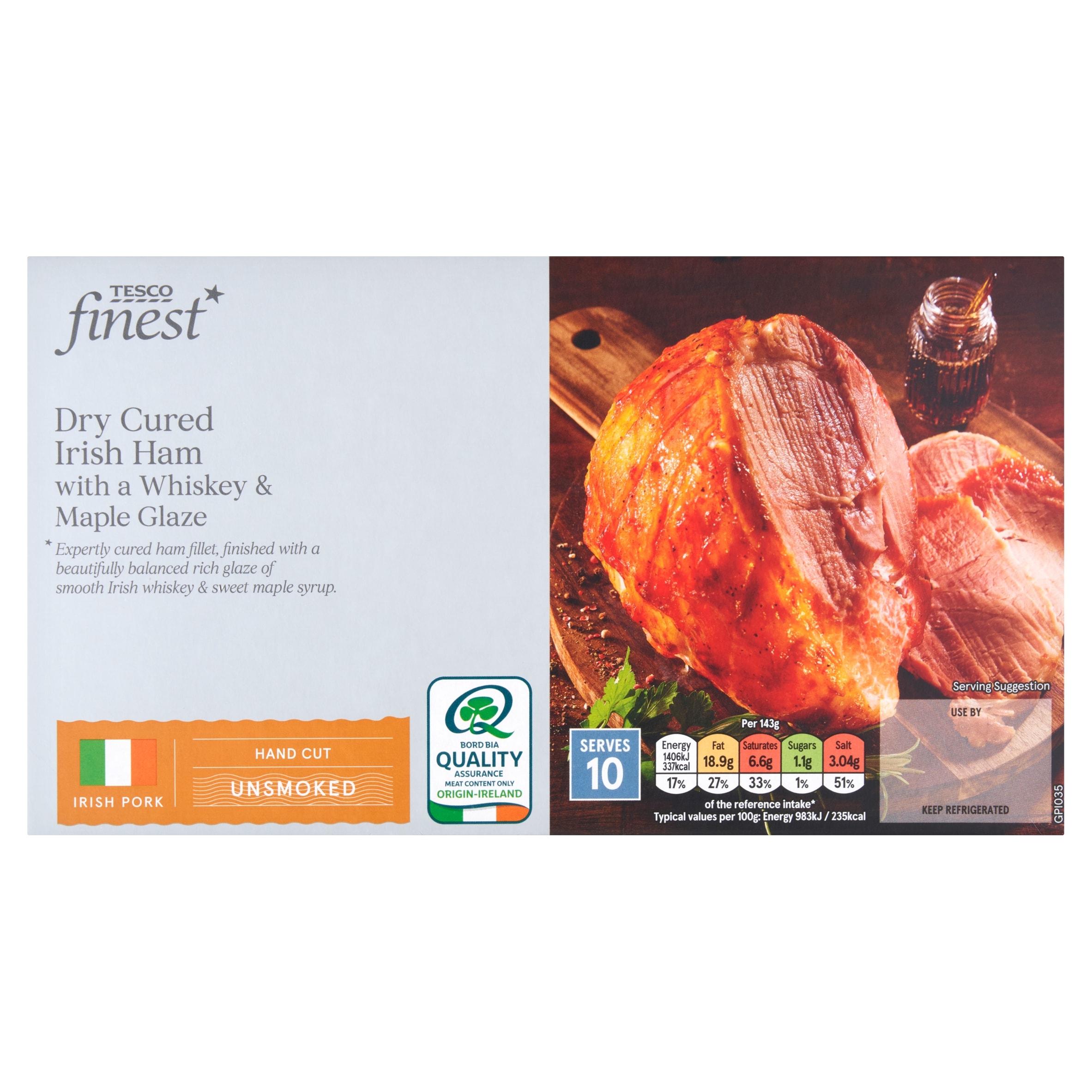 Tesco Finest Unsmoked Dry Cure Boneless Ham with a Whiskey & Maple ...
