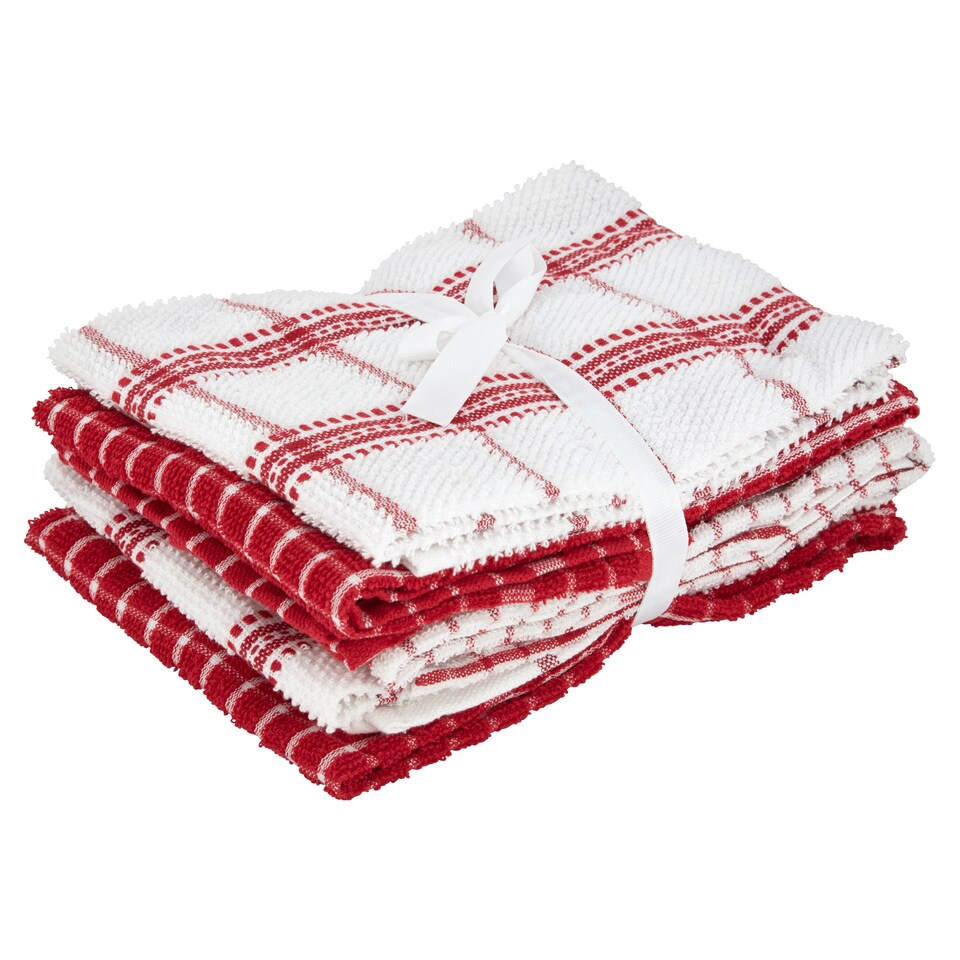 Tesco Rustic Red Check Terry Tea Towel 5 Pack - Tesco Groceries