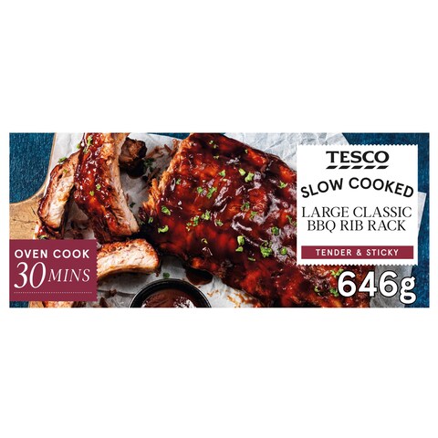 Tesco Slow Cooked Large Classic BBQ Ribs 646g - Tesco Groceries