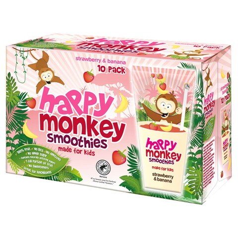 Happy Monkey Smoothies Strawberry & Banana 10 x 180ml - Tesco Groceries